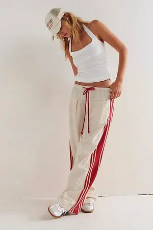 Free People Hudson Canyon Side Striped Pants - Red Combo - Stripe